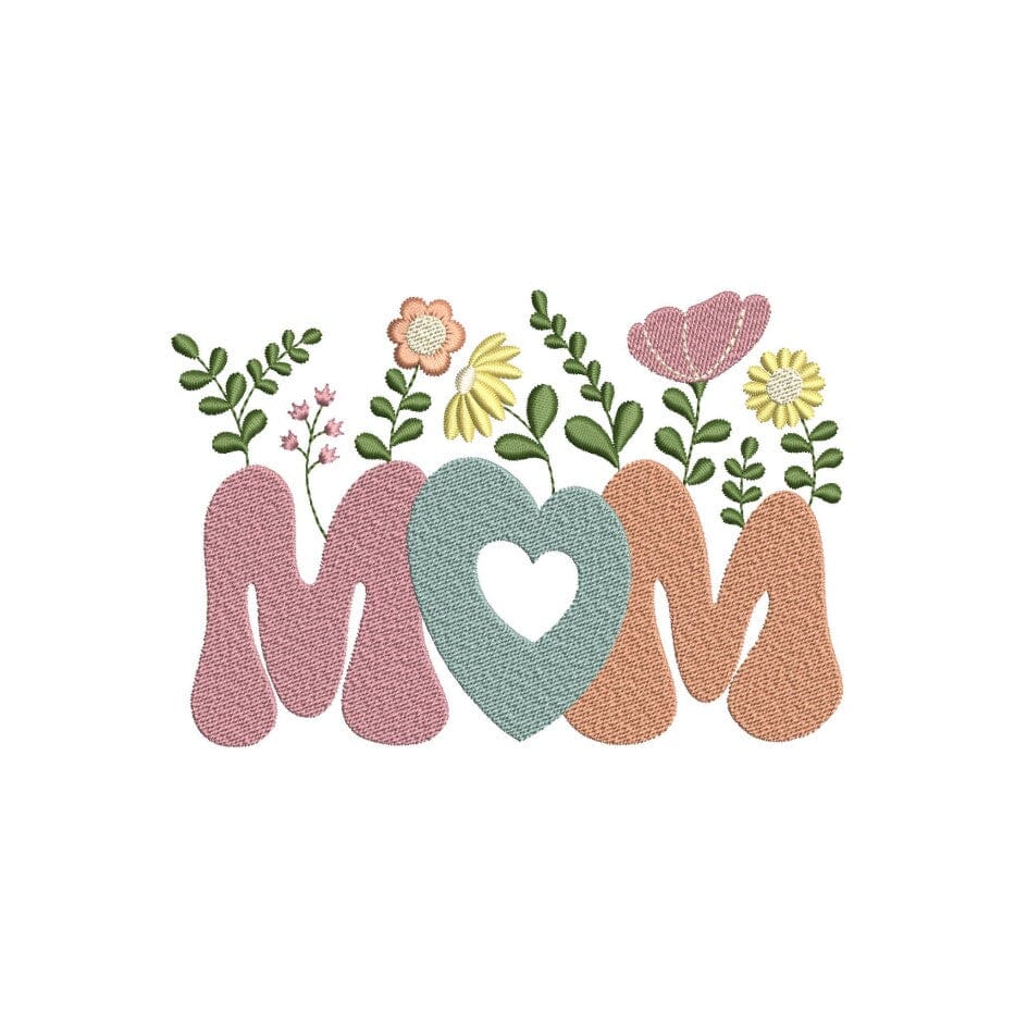 Mom Flower Embroidery Design, Retro Mothers Day Embroidery File, 3 ...