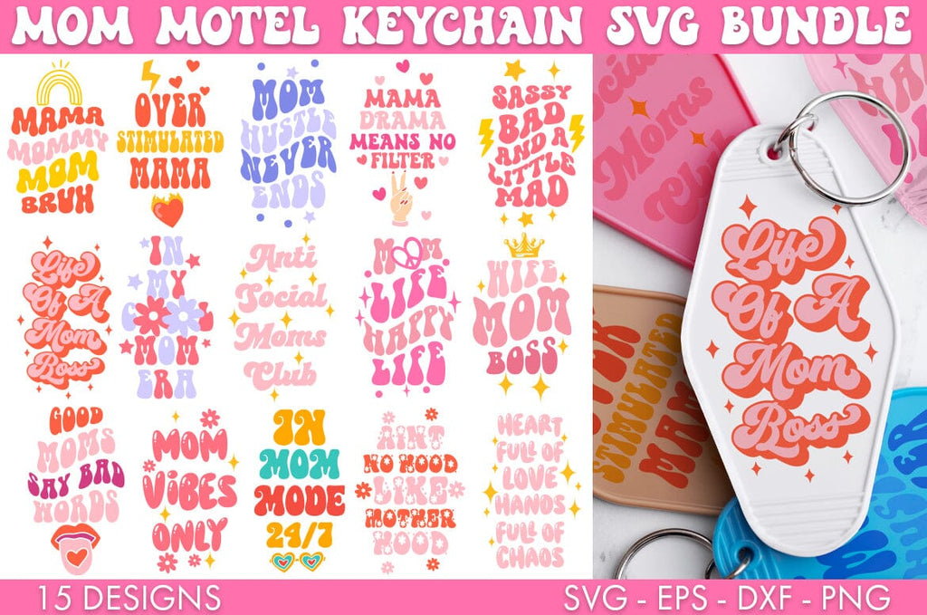 Mom Motel Keychain SVG Bundle Sublimation Cut file - So Fontsy