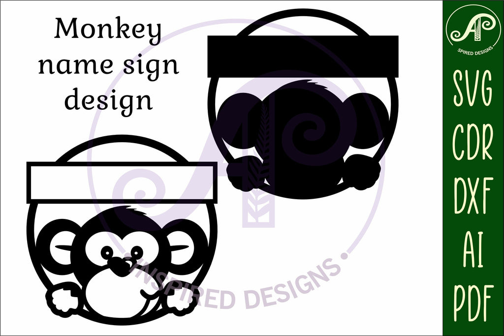 Monkey name sign svg laser cut template - So Fontsy
