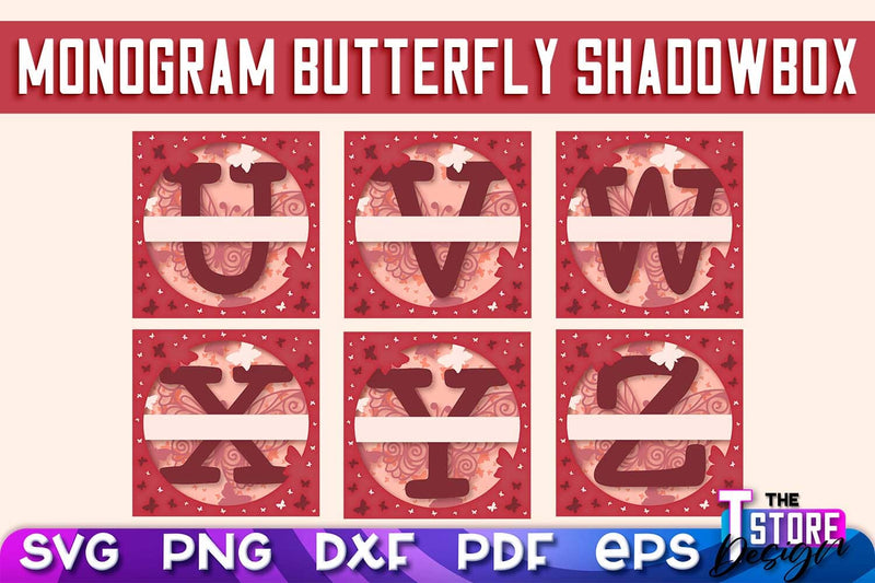 Monogram Butterfly Shadowbox SVG | 3D Alphabet Monogram Shadowbox - So Fontsy