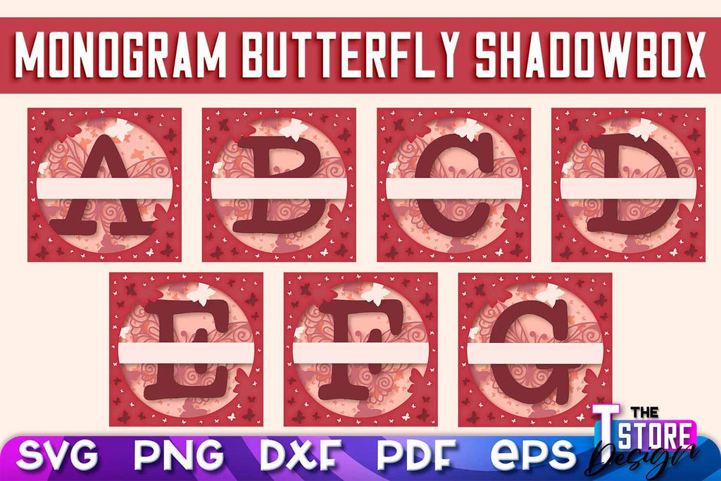 Monogram Butterfly Shadowbox SVG | 3D Alphabet Monogram Shadowbox - So ...