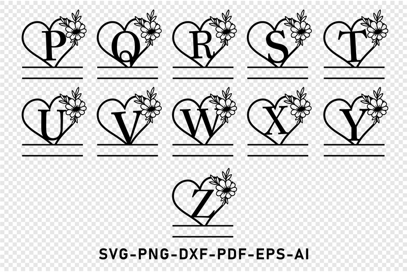Monogram Flower Love Hearts Split Font Letters SVG Laser Cut Files ...