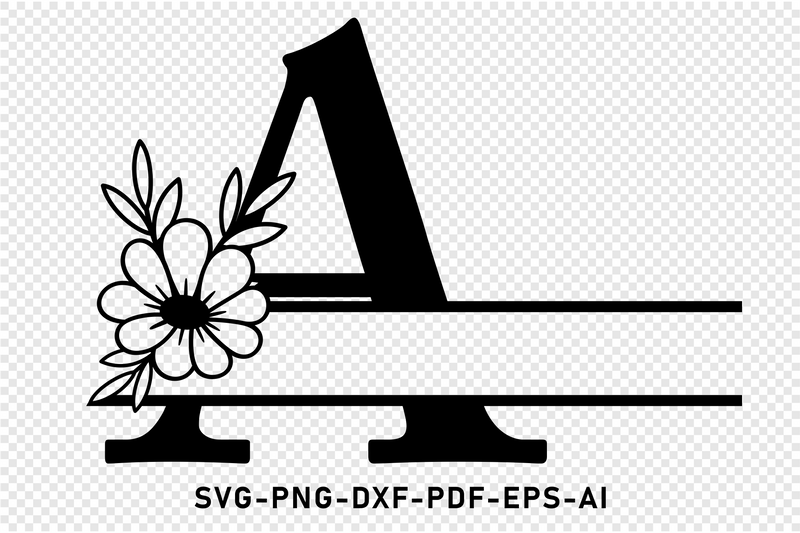 Monogram Flower Split Alphabet Letters Set A-Z SVG Designs Bundle, Floral Monogram Font SVG ...