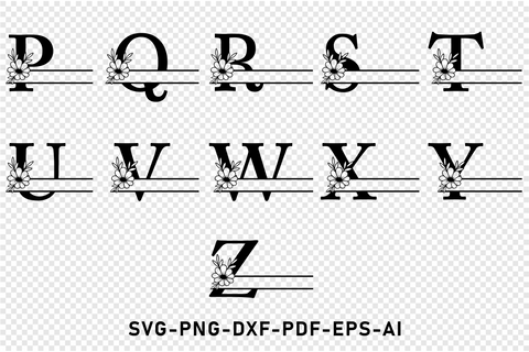 Monogram Flower Split Alphabet Letters Set A-Z SVG Designs Bundle, Floral Monogram Font SVG ...