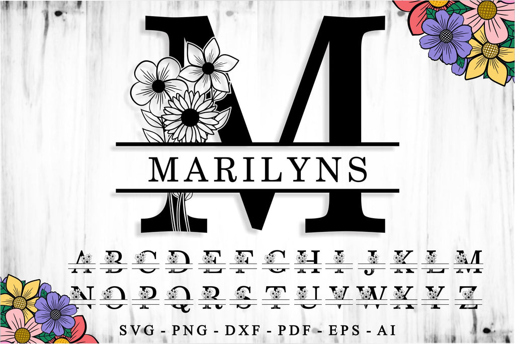 Monogram Flower Split Letters SVG Cut Files Designs, Family Name Sign ...