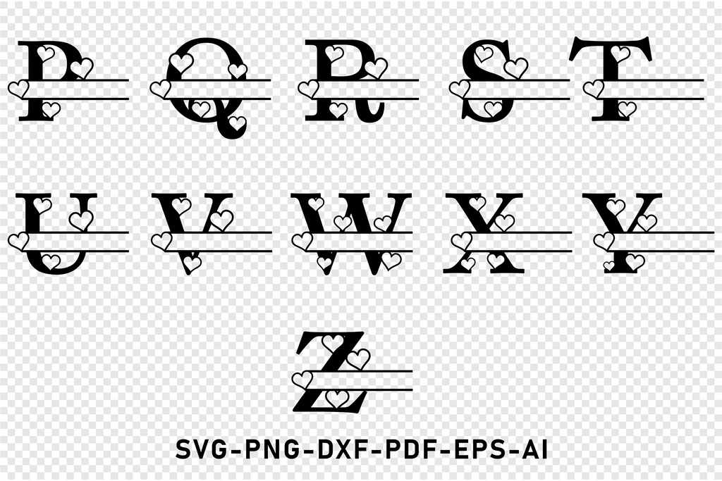 Monogram Love Hearts Split Font Letters SVG Laser Cut Files Designs ...