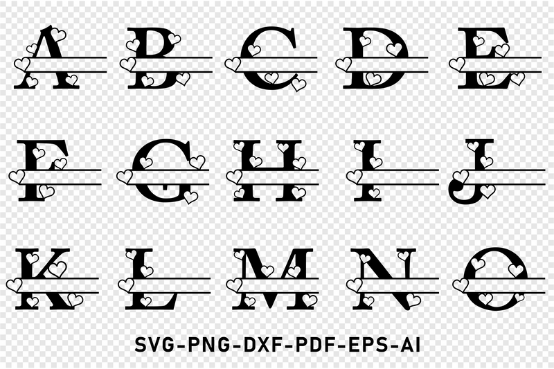 Monogram Love Hearts Split Font Letters SVG Laser Cut Files Designs ...
