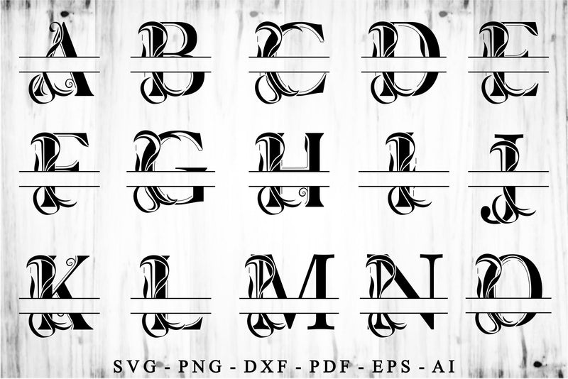 Monogram Split Letter Set A-Z SVG Cut Files Designs, Family Name Sign ...