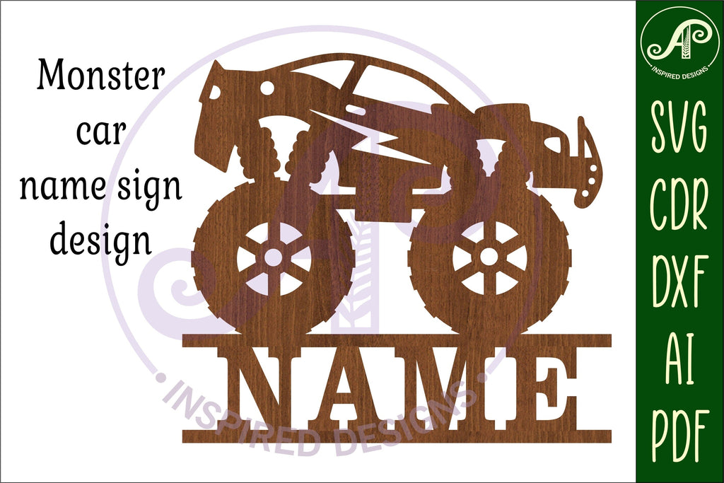 Monster car truck name sign svg laser cut template - So Fontsy