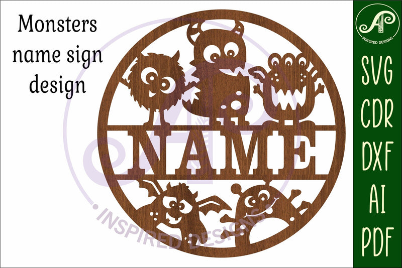 Monsters name sign svg laser cut template - So Fontsy