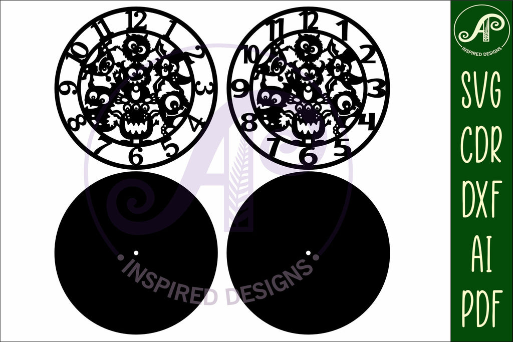 Monsters wall clock laser cut files, SVG file. vector - So Fontsy
