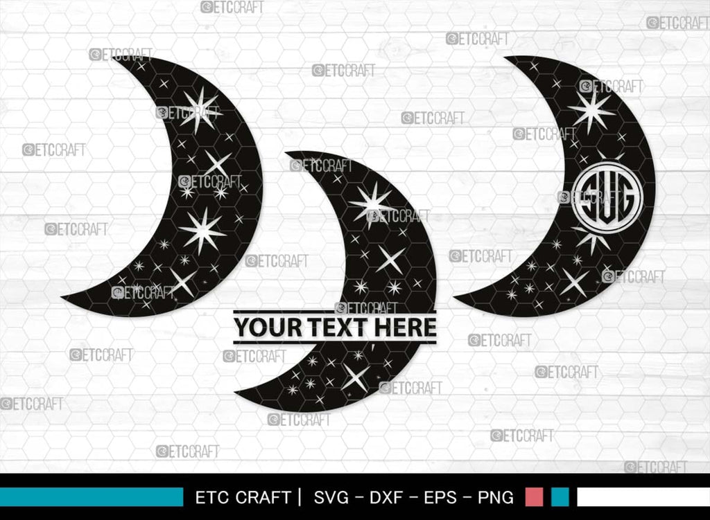 Moon Monogram, Moon Silhouette, Moon SVG, Star Svg, Moon Star Svg ...