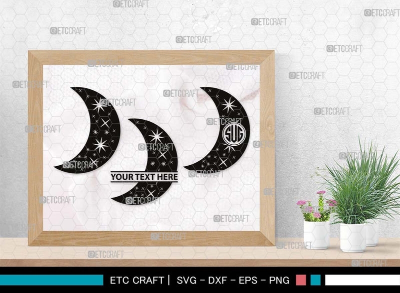Moon Monogram, Moon Silhouette, Moon SVG, Star Svg, Moon Star Svg ...