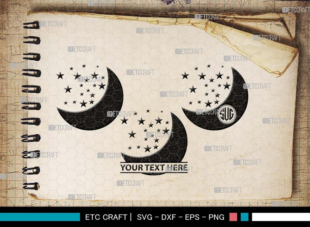 Moon Monogram, Moon Silhouette, Moon SVG, Star Svg, Moon Star Svg ...