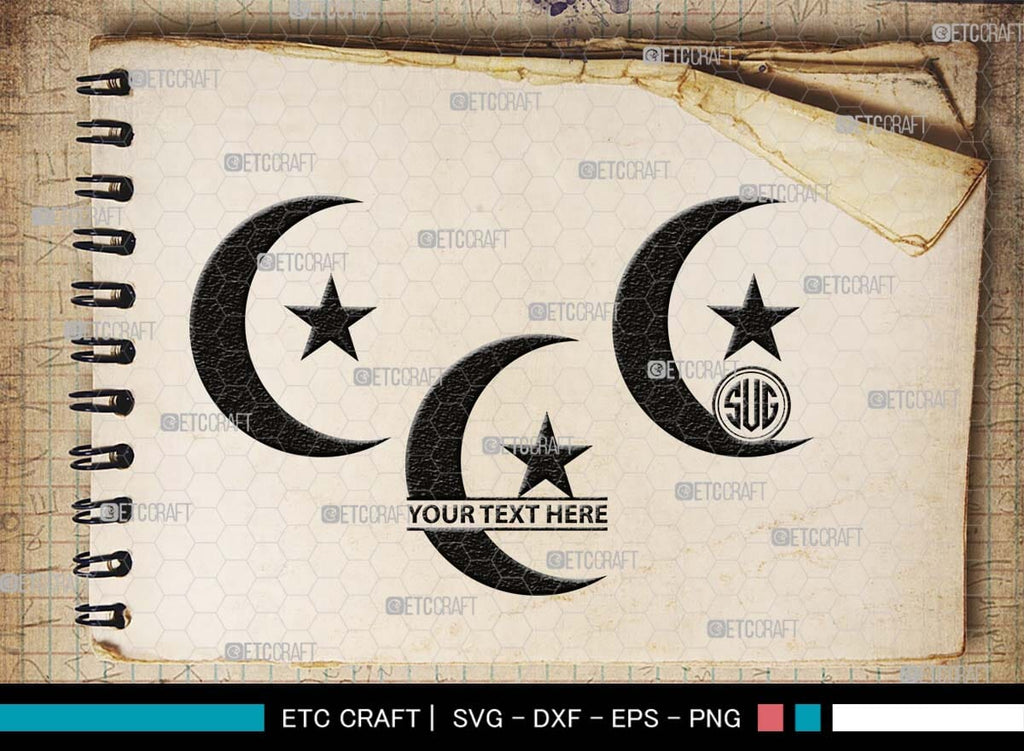 Moon Monogram, Moon Silhouette, Moon SVG, Star Svg, Moon Star Svg ...