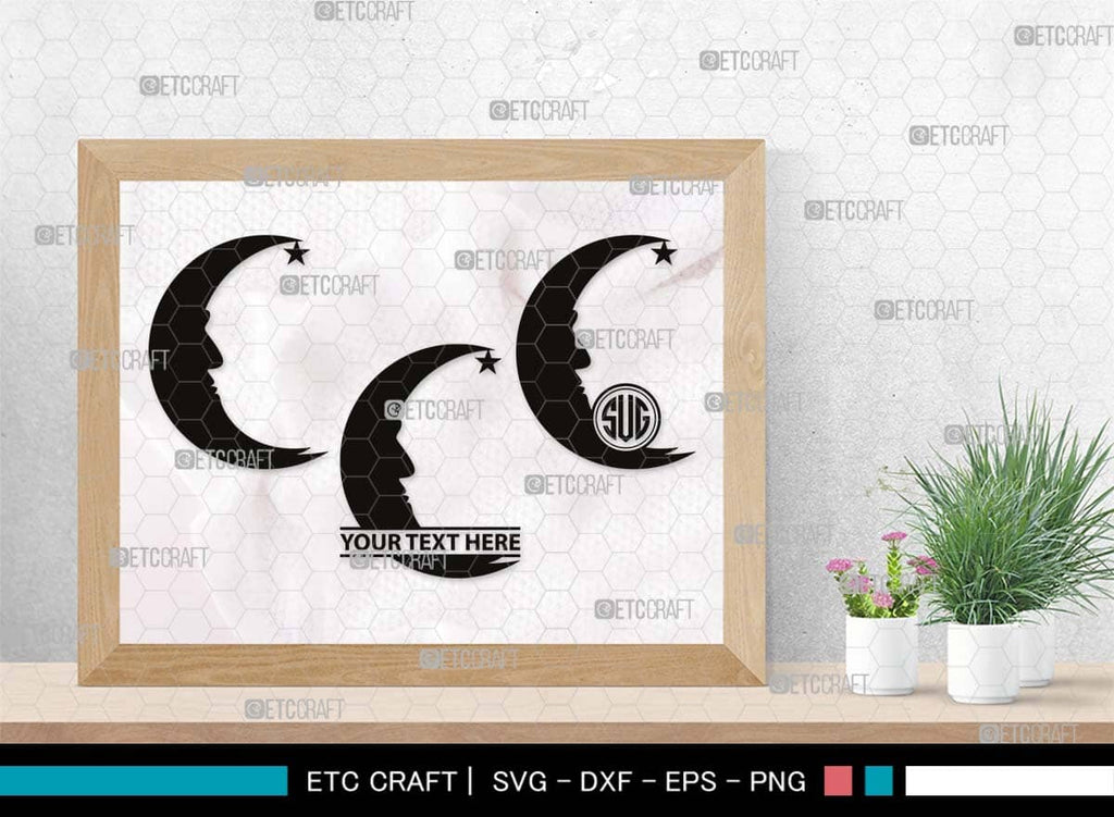 Moon Monogram, Moon Silhouette, Moon SVG, Star Svg, Moon Star Svg ...