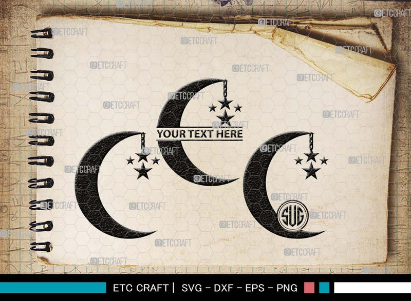 Moon Monogram, Moon Silhouette, Moon SVG, Star Svg, Moon Star Svg ...