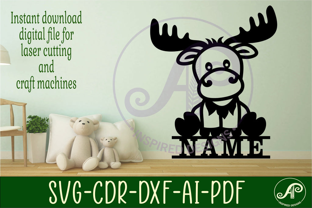 Moose Name sign SVG laser cut template digital - So Fontsy