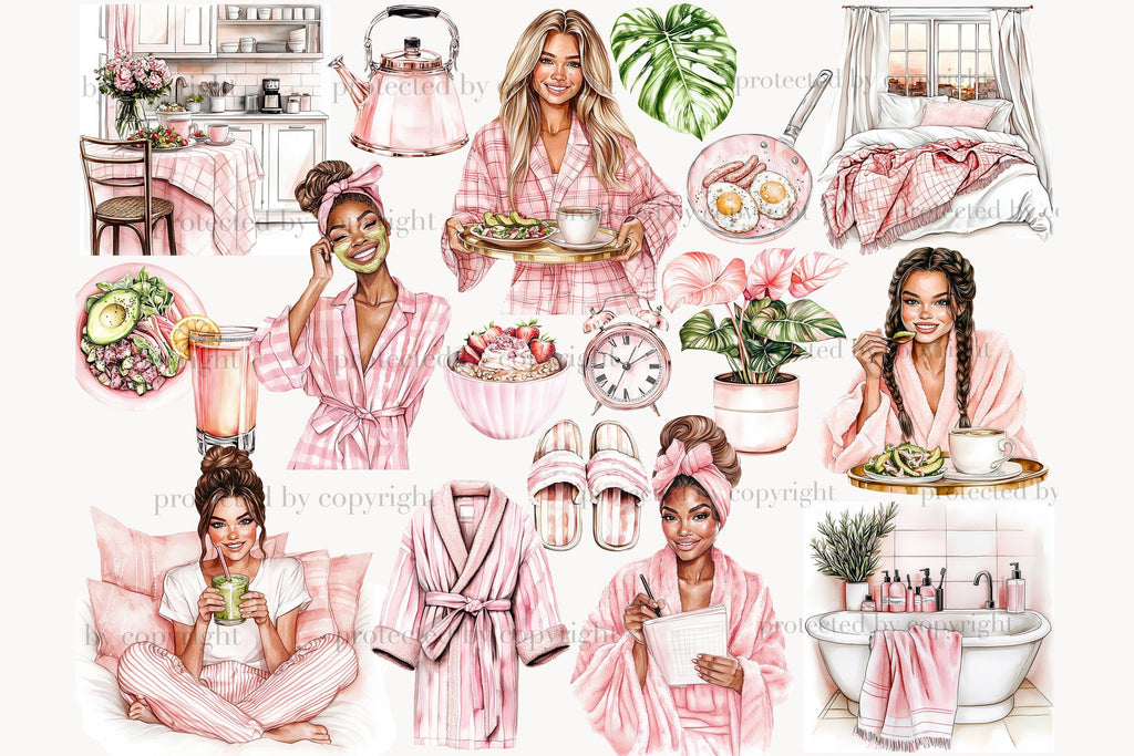 Morning Routine Clipart | Self Care Graphics - So Fontsy