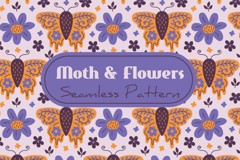 Moth And Flowers Seamless Pattern - So Fontsy