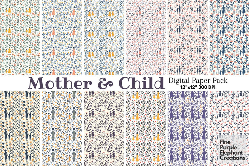 Mother and Child Digital Paper | Mother's Day Pattern - So Fontsy