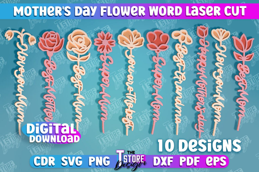 Mother's Day Flower Word Laser Cut SVG Bundle | Flower Word Laser Cut ...