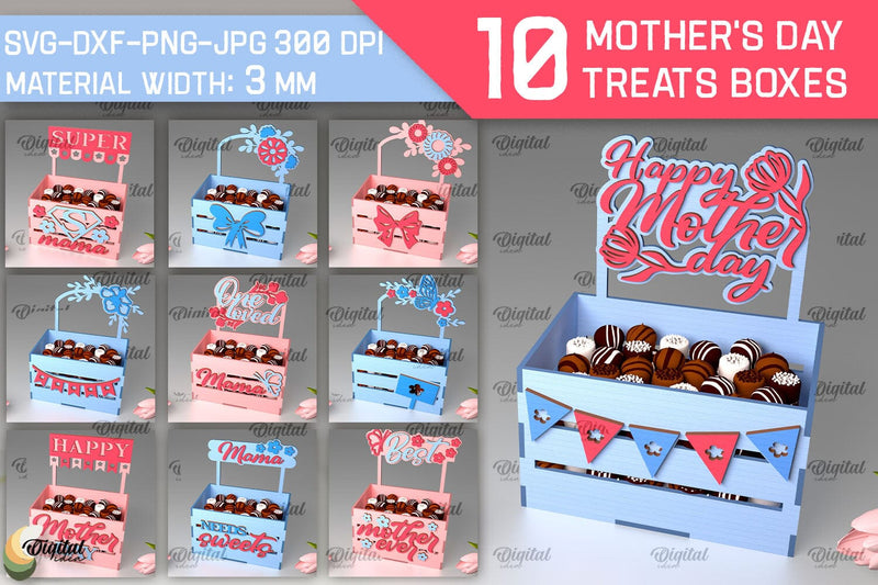 Mother's Day Treats Box SVG Bundle. 3D Gift Box Laser Cut - So Fontsy