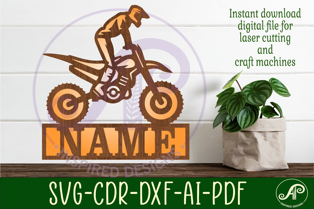 Motocross design name sign svg laser cut template - So Fontsy