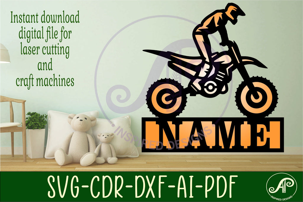 Motocross design name sign svg laser cut template - So Fontsy