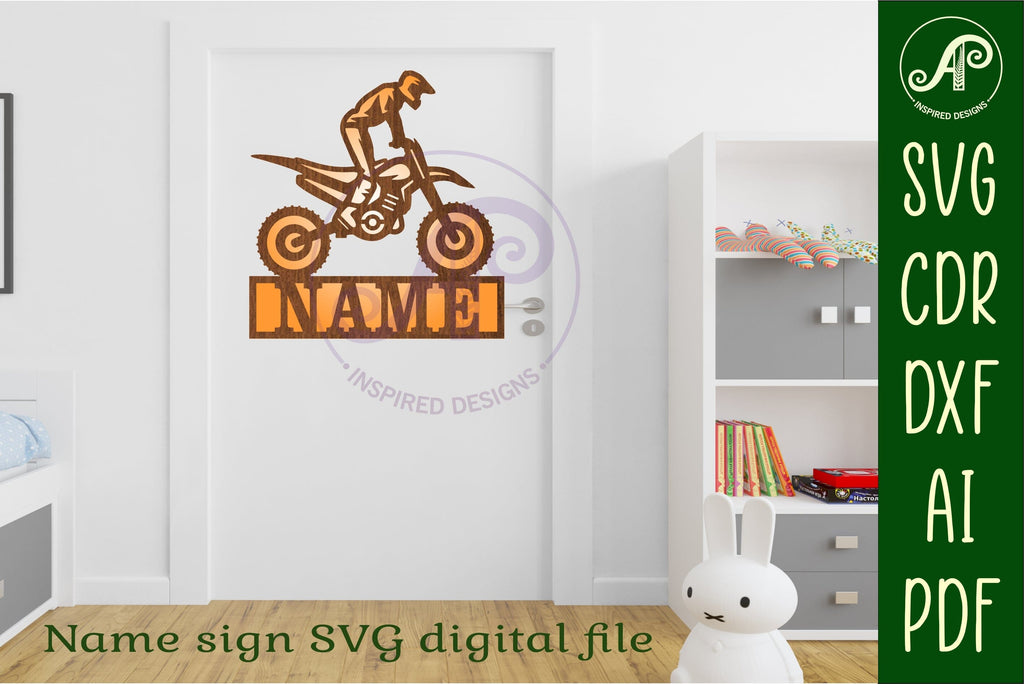 Motocross design name sign svg laser cut template - So Fontsy