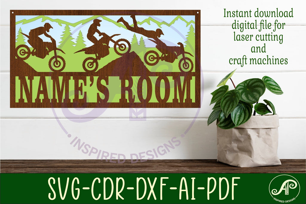Motocross scene name sign SVG 3 layer laser cut - So Fontsy