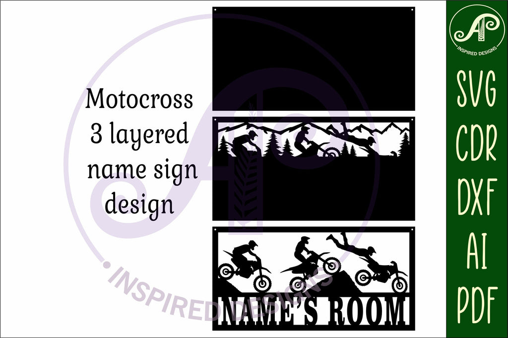 Motocross scene name sign SVG 3 layer laser cut - So Fontsy
