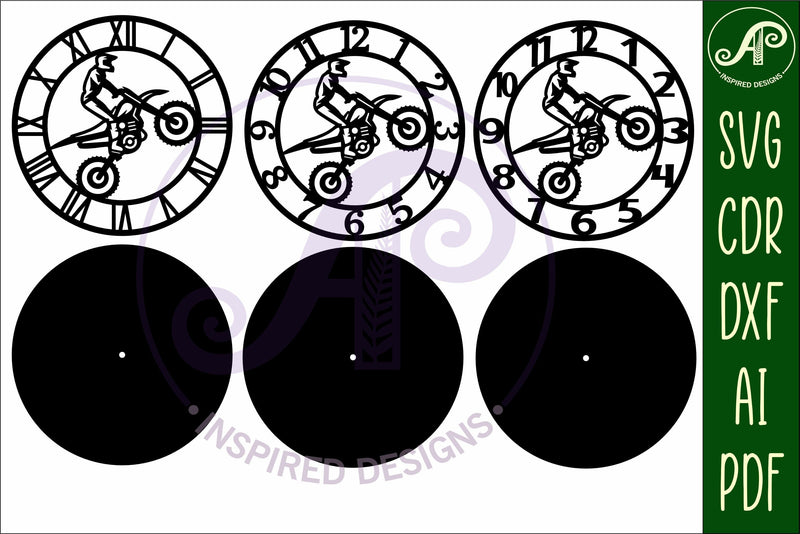 Motocross wall clock laser cut files, SVG file - So Fontsy