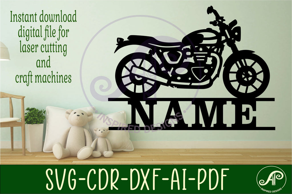 Motorbike name sign svg laser cut template - So Fontsy