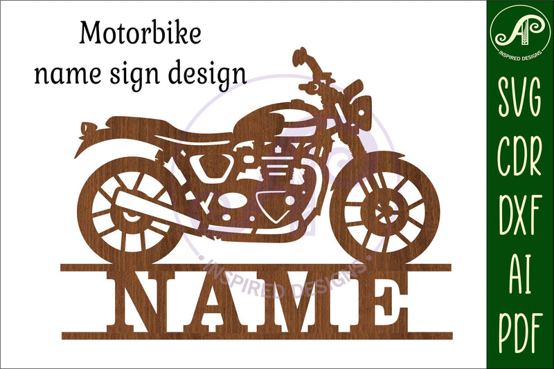 Motorbike name sign svg laser cut template - So Fontsy