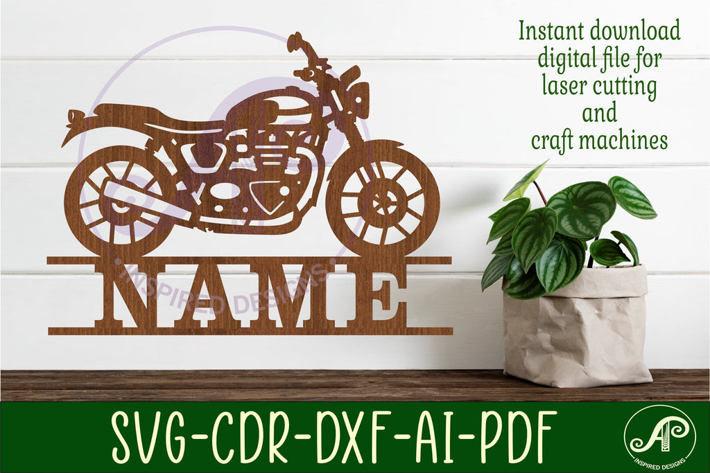 Motorbike name sign svg laser cut template - So Fontsy