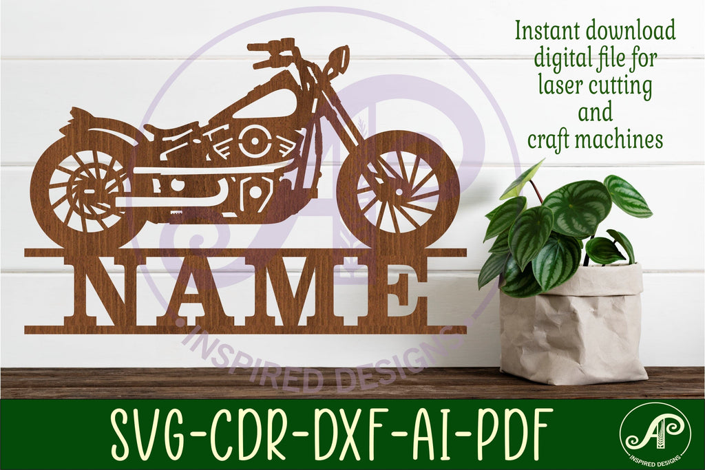 Motorcycle name sign svg laser cut template - So Fontsy