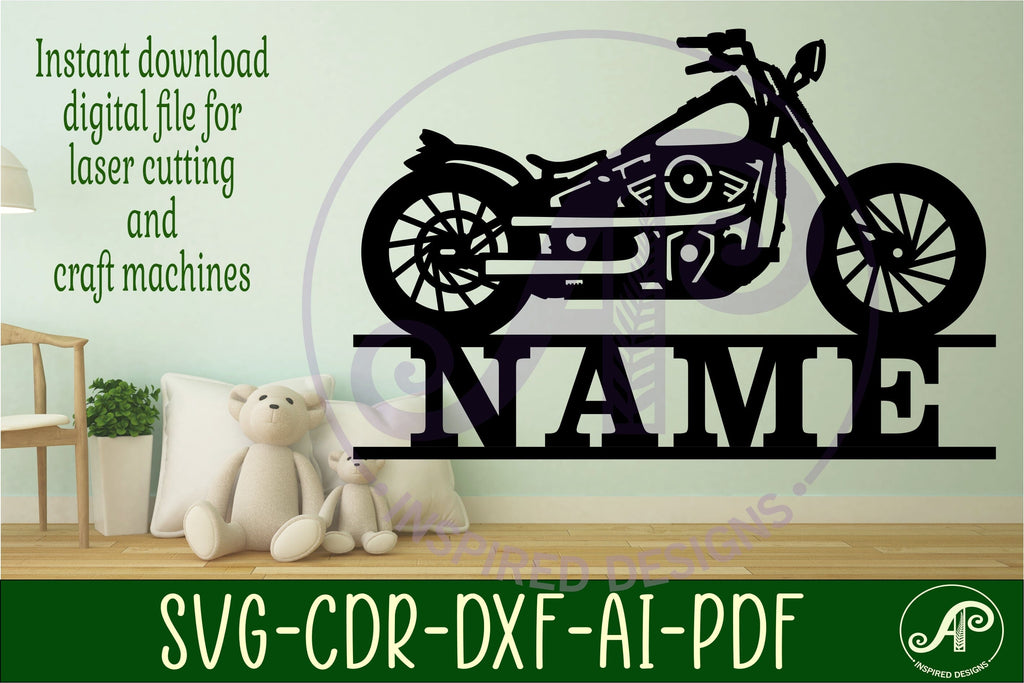 Motorcycle name sign svg laser cut template - So Fontsy