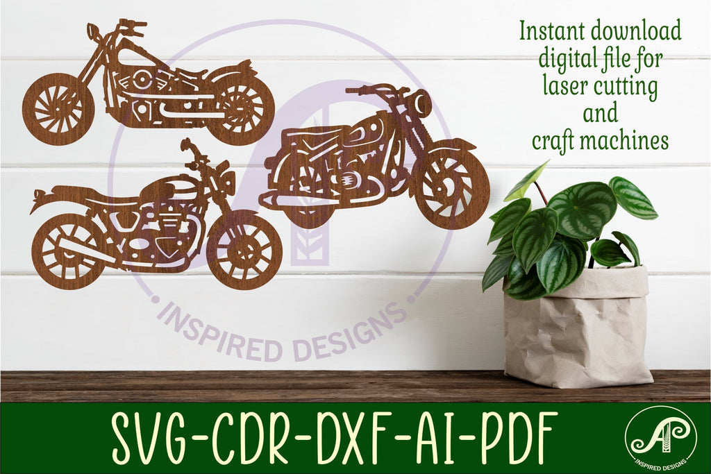 Motorcycles Silhouette laser cut shapes x 3 SVG - So Fontsy