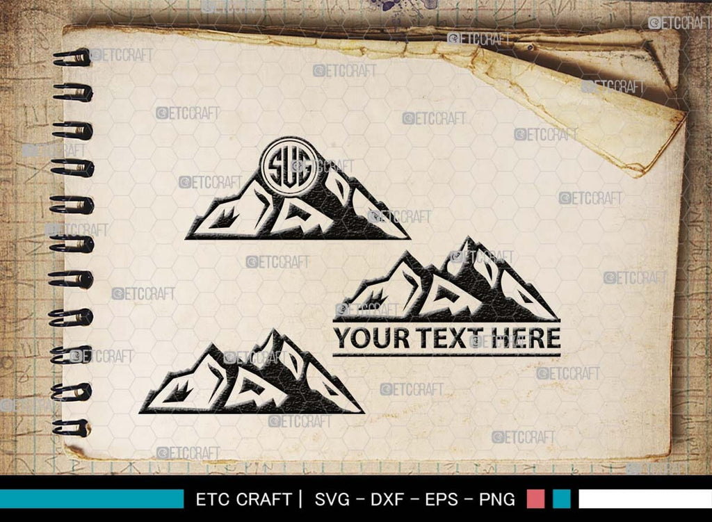 Mountain Monogram, Mountain Silhouette, Mountain SVG, Hiking Svg ...