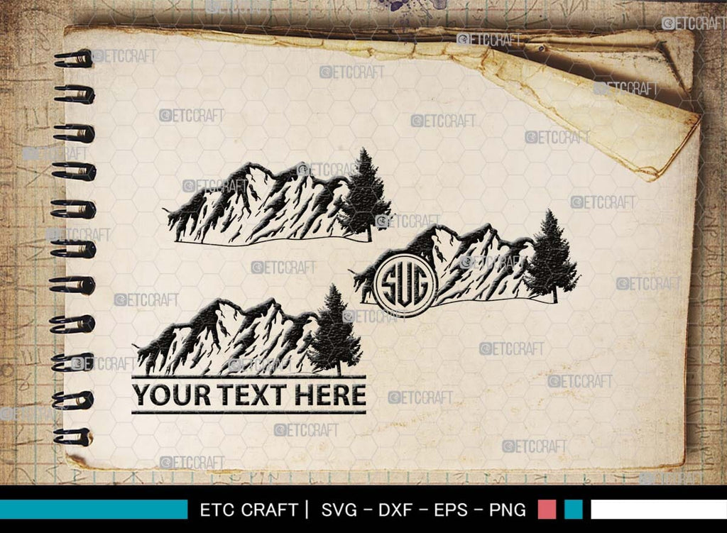 Mountain Monogram, Mountain Silhouette, Mountain SVG, Hiking Svg ...