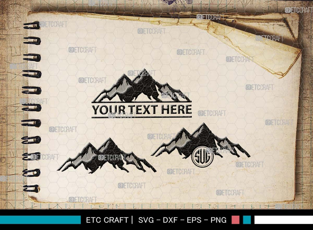 Mountain Monogram, Mountain Silhouette, Mountain SVG, Hiking Svg ...