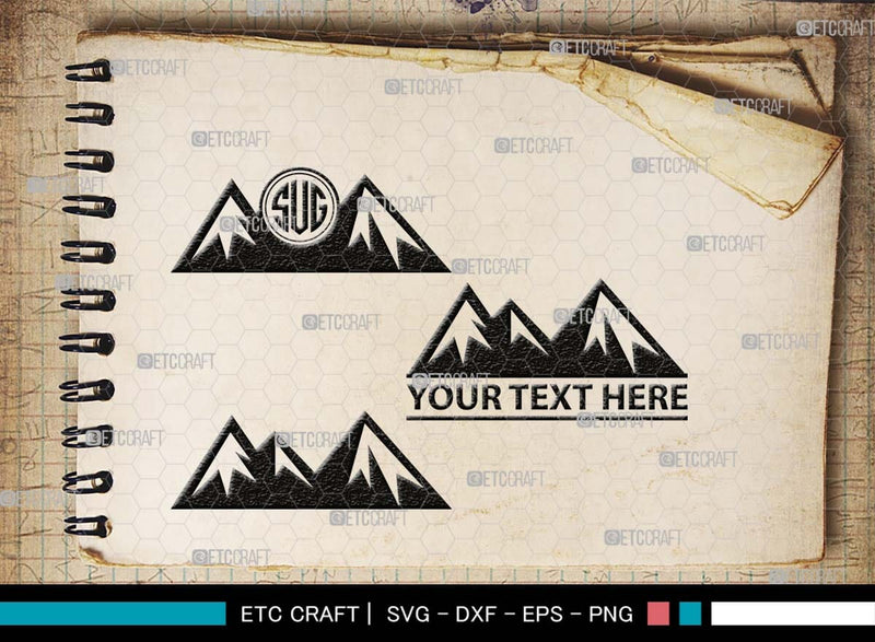 Mountain Monogram, Mountain Silhouette, Mountain SVG, Hiking Svg ...