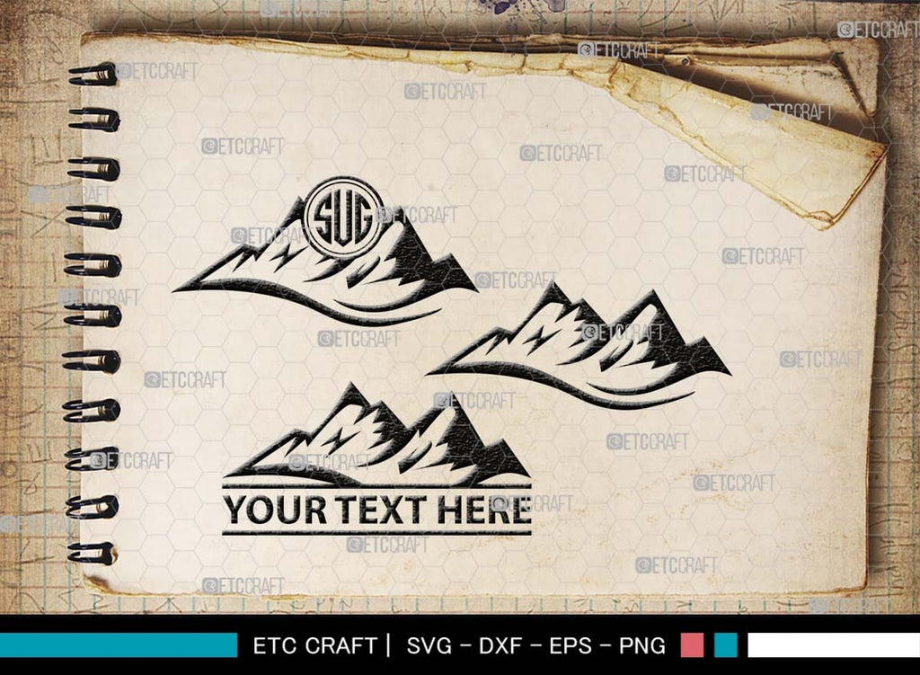 Mountain Monogram, Mountain Silhouette, Mountain SVG, Hiking Svg ...
