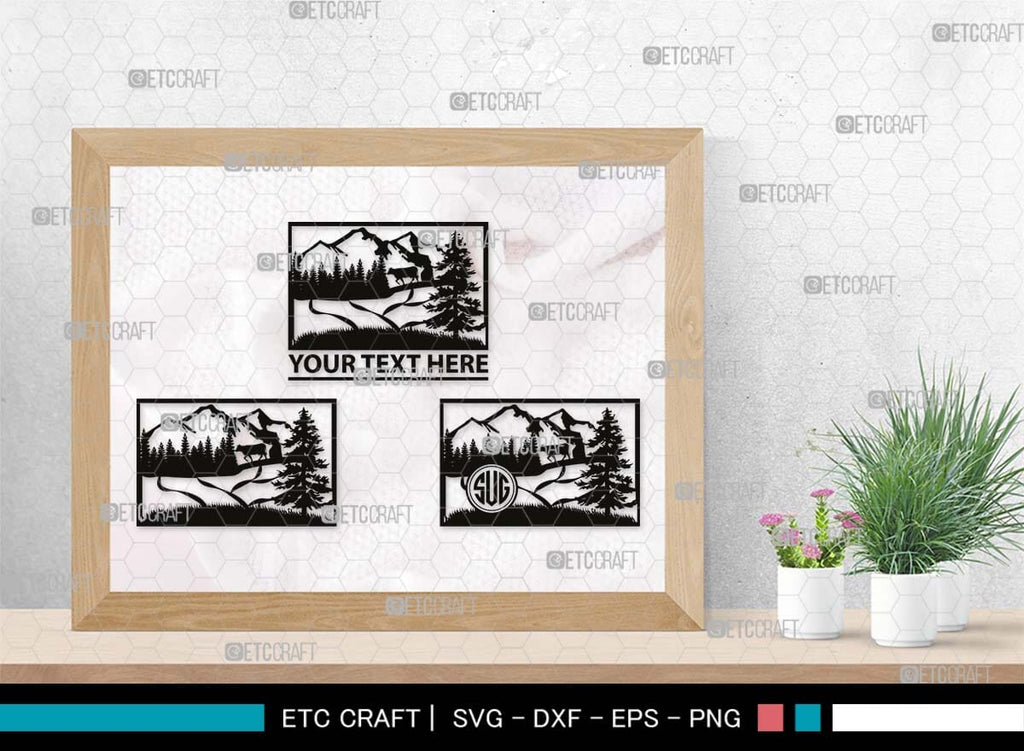 Mountain Scenery Monogram, Mountain Scenery Silhouette, Mountain ...