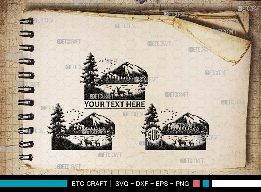 Mountain Scenery Monogram, Mountain Scenery Silhouette, Mountain ...