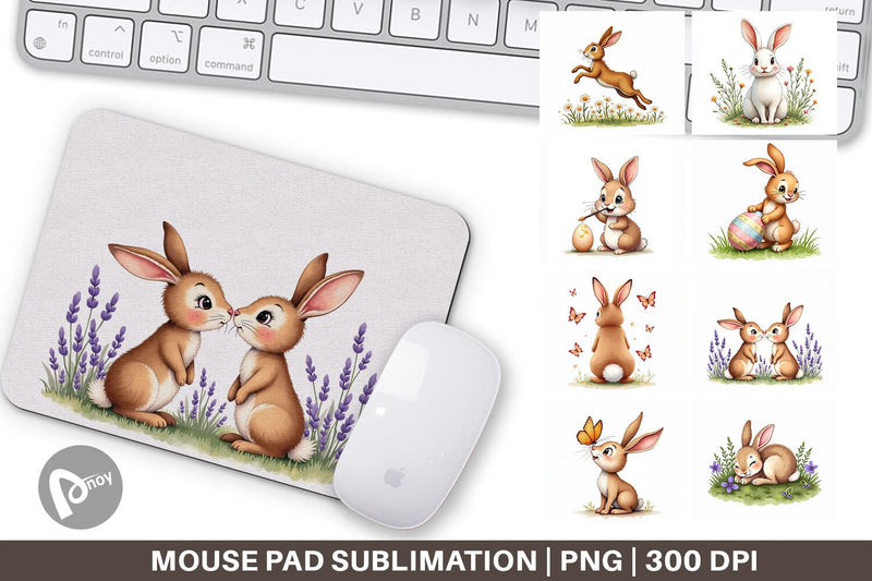 Mouse Pad Classic Easter Bunnies in the Meadow Watercolor - So Fontsy