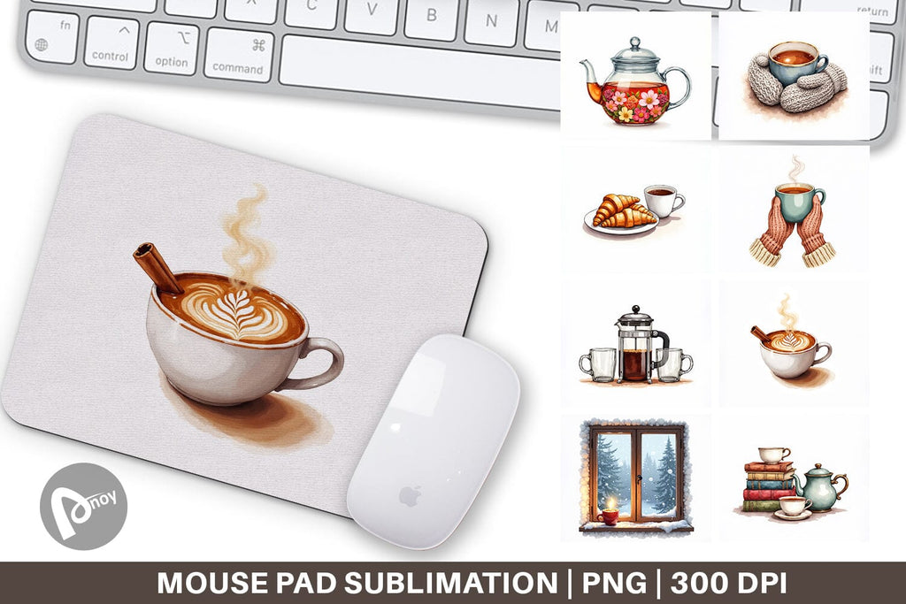 Mouse Pad Cozy Winter Cafe Watercolor - So Fontsy