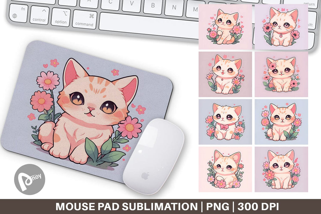 Mouse Pad Cute Cat Illustration - So Fontsy