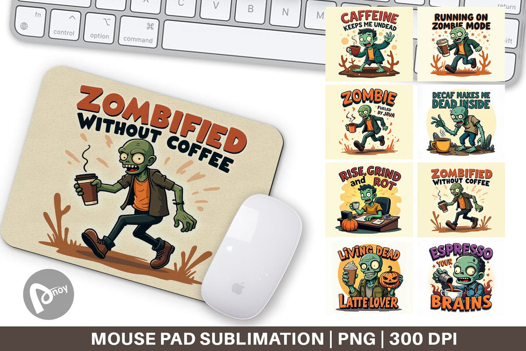 Mouse Pad Halloween Zombie Coffee - So Fontsy